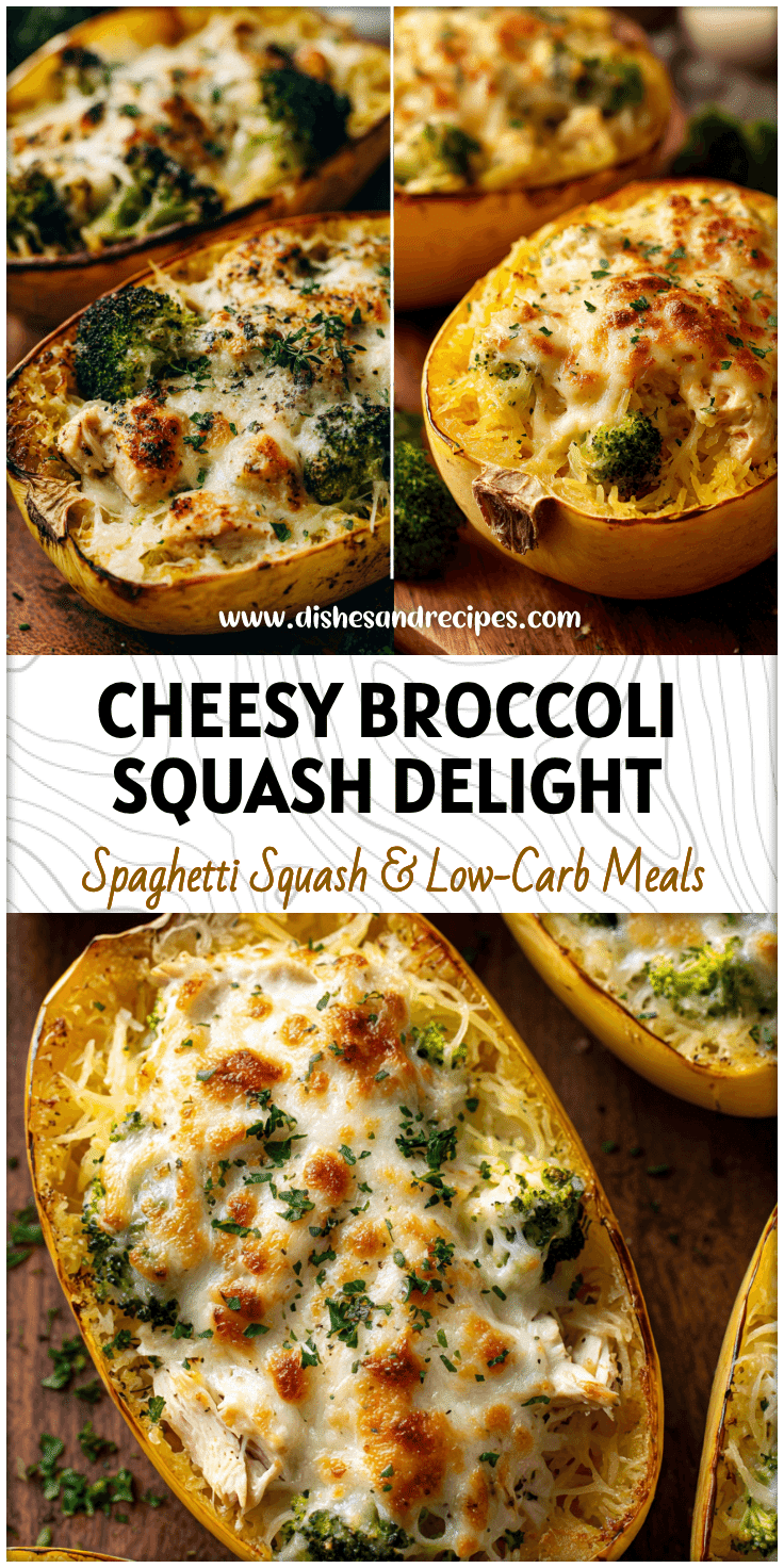 Chicken & Broccoli Stuffed Spaghetti Squash with Cheesy Goodness