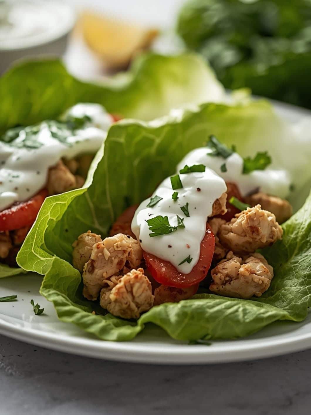 Easy Greek Chicken Gyro Lettuce Wraps with Homemade Tzatziki