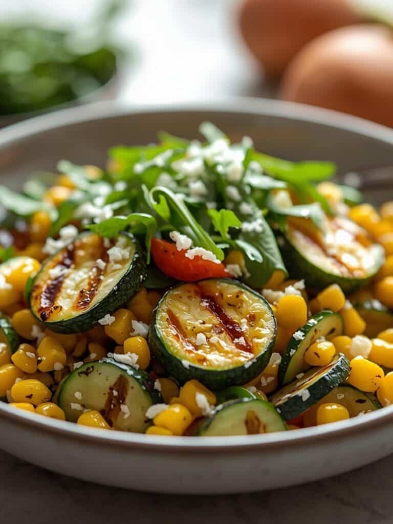 Grilled Zucchini & Corn Salad with Arugula and Cheese