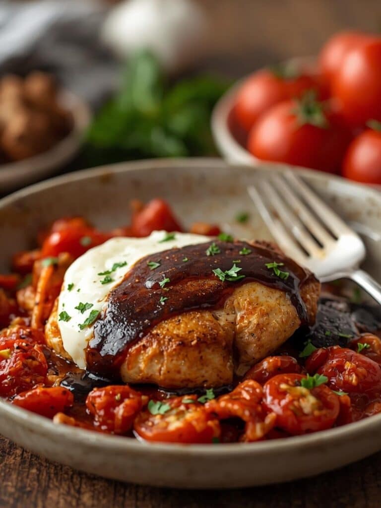 One-Pan Chicken Caprese Skillet with Balsamic Glaze
